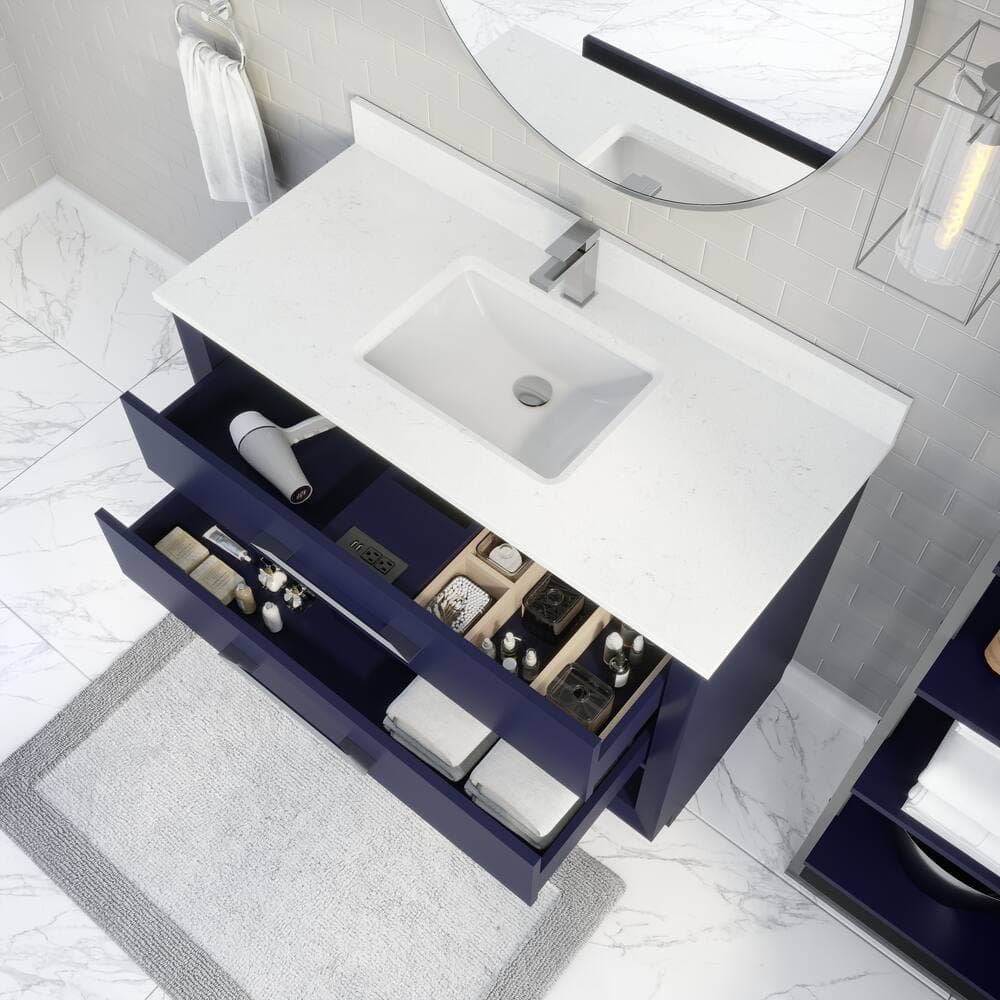 RUBY Undermount Single Sink Stone Top Bathroom Vanity with Drawer ...